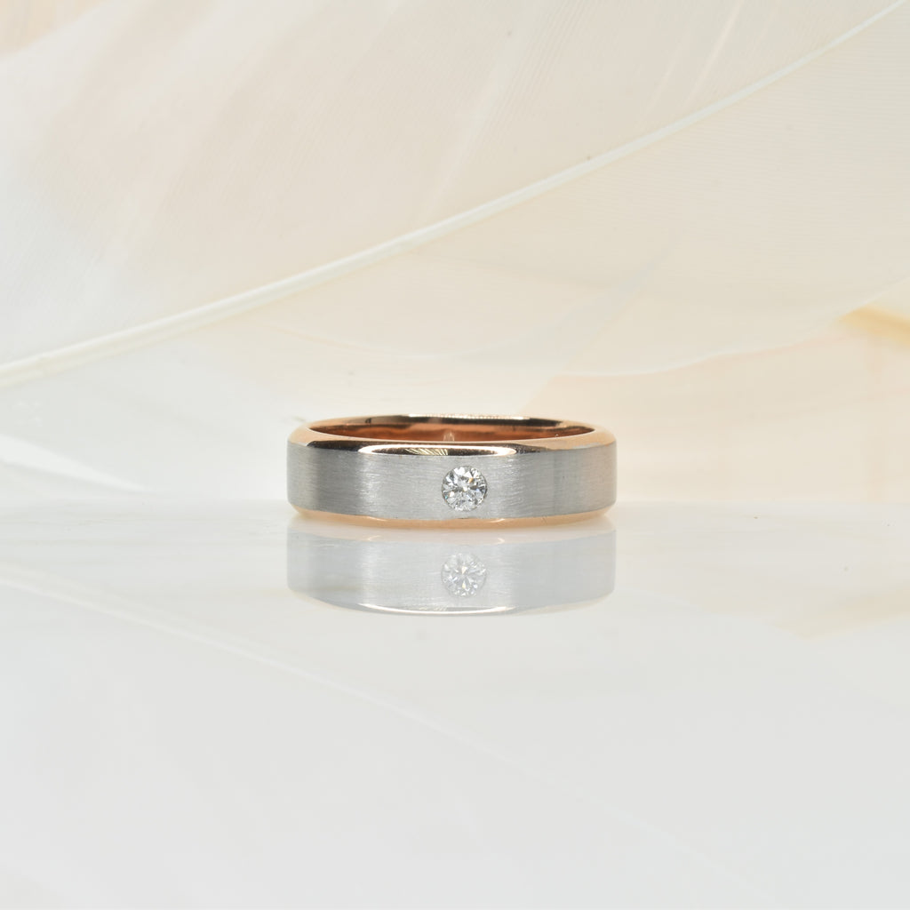 Mens Dual Tone Wedding Band 6mm Wide with Diamond – NIYA K