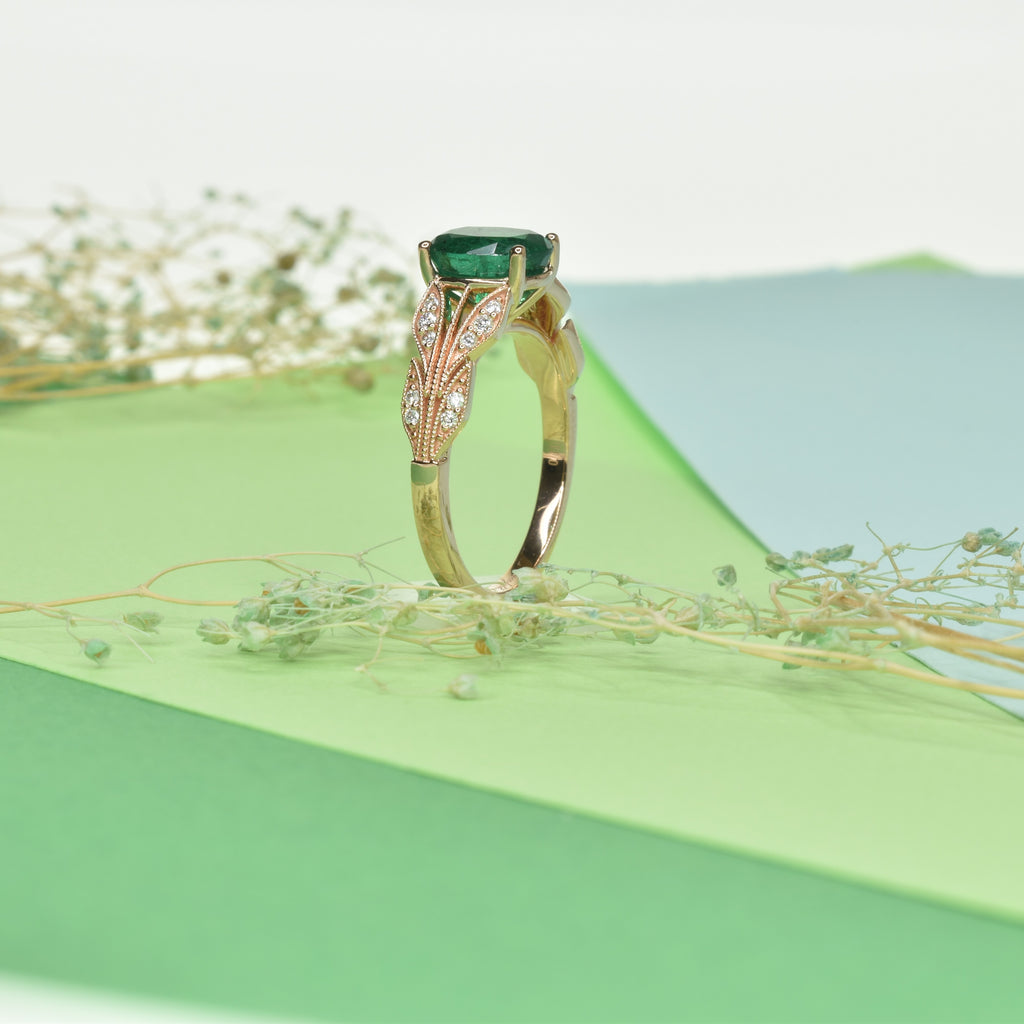 Unique Floral Design Emerald Engagment Ring – NIYA K
