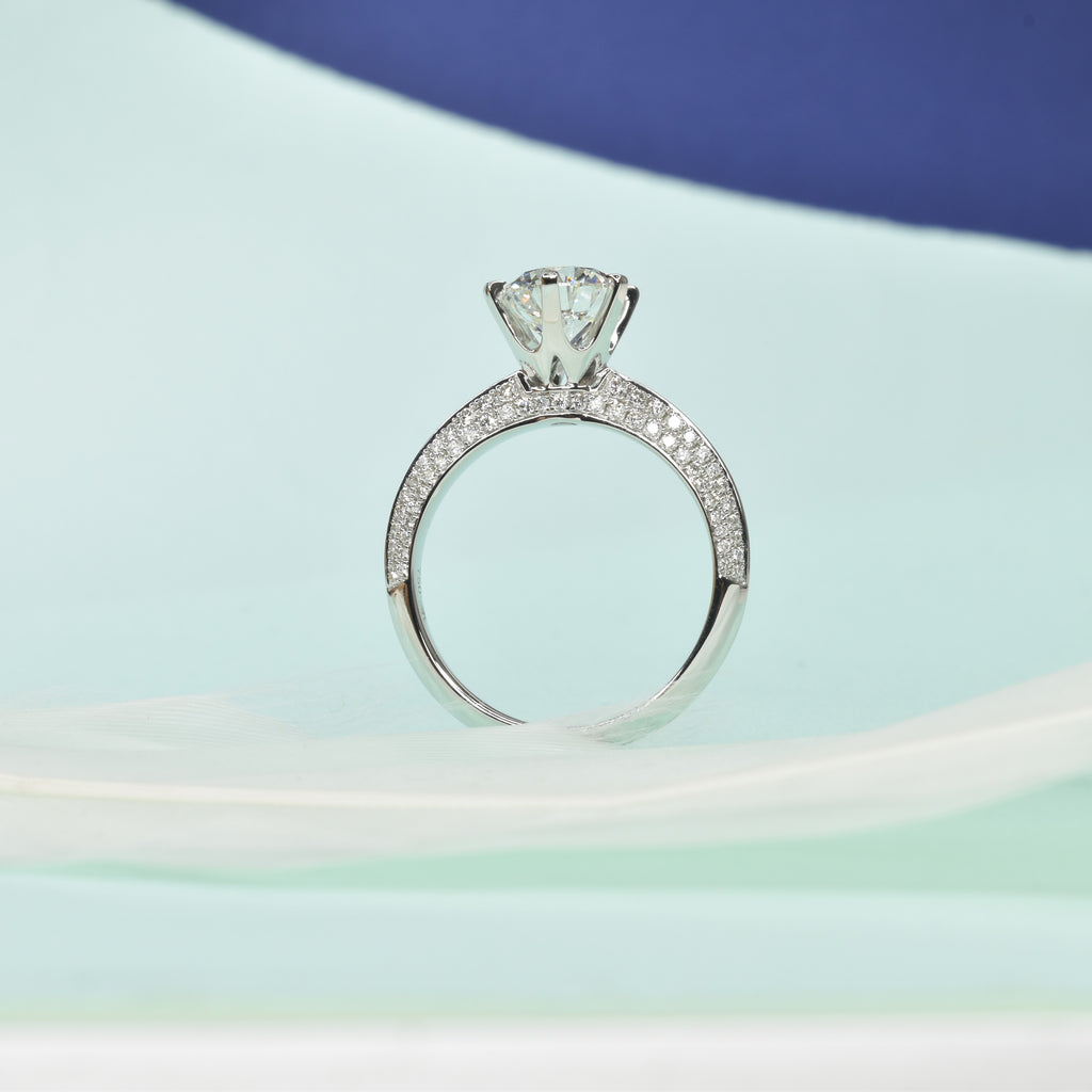 6 Claw Engagement Ring with Pave Diamonds – NIYA K