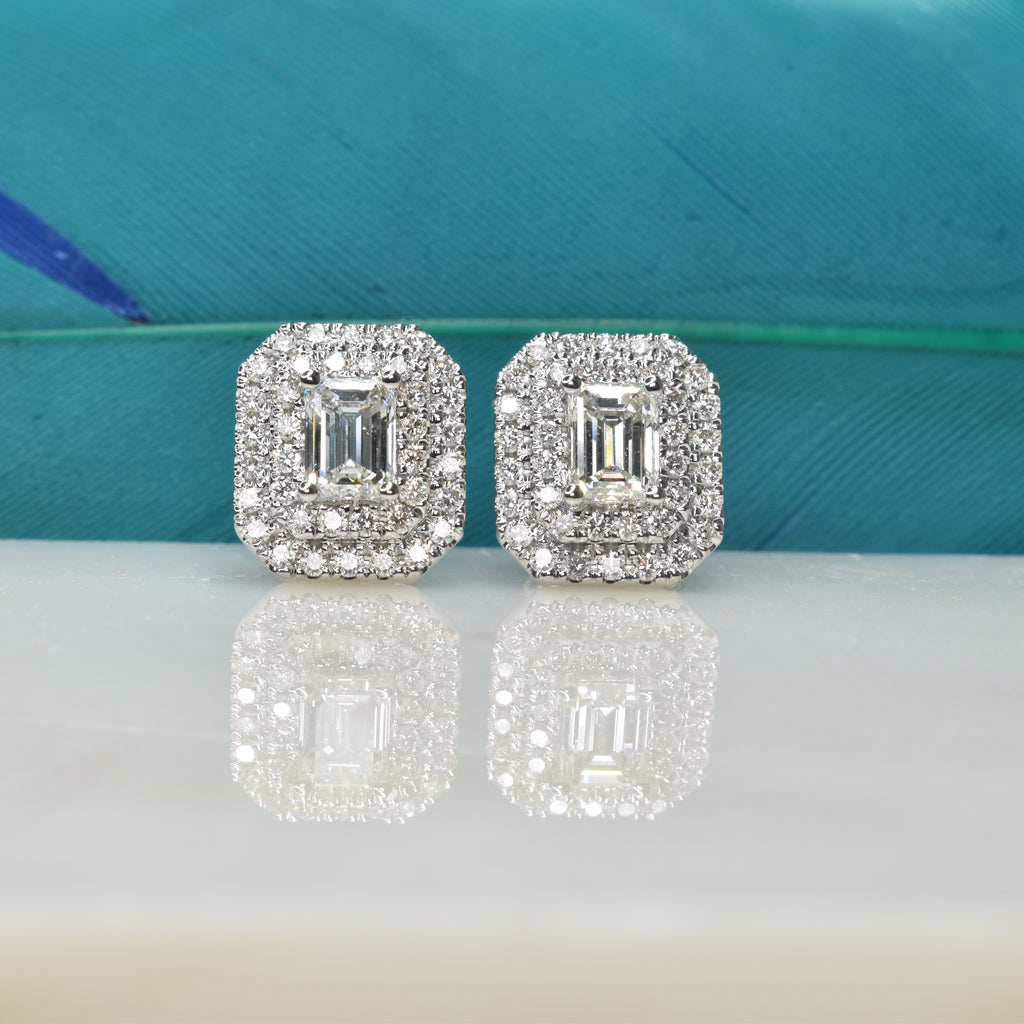 Emerald Cut Double Halo Diamond Earrings – NIYA K